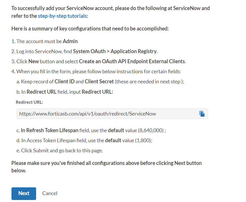 Add ServiceNow Account | FortiCASB 23.2.a